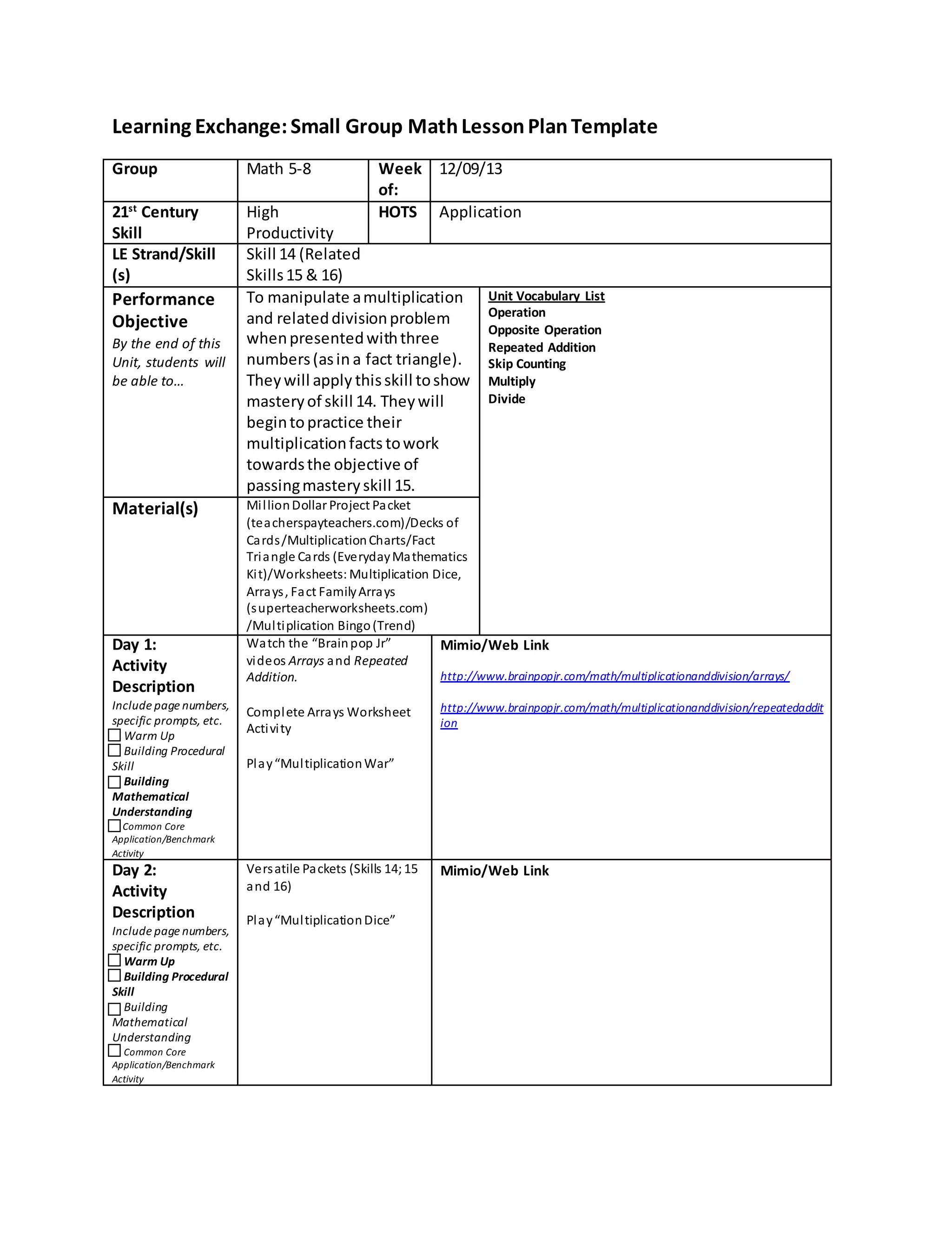 MATH LESSON PLAN LE | PDF