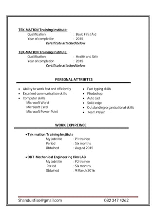 CV of SHANDU SFISO | PDF