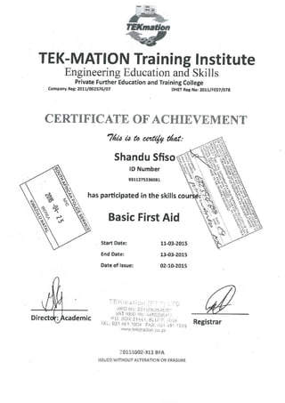 CV of SHANDU SFISO | PDF