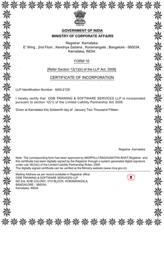 Certificate of LLP Incorporation-100115 | PDF