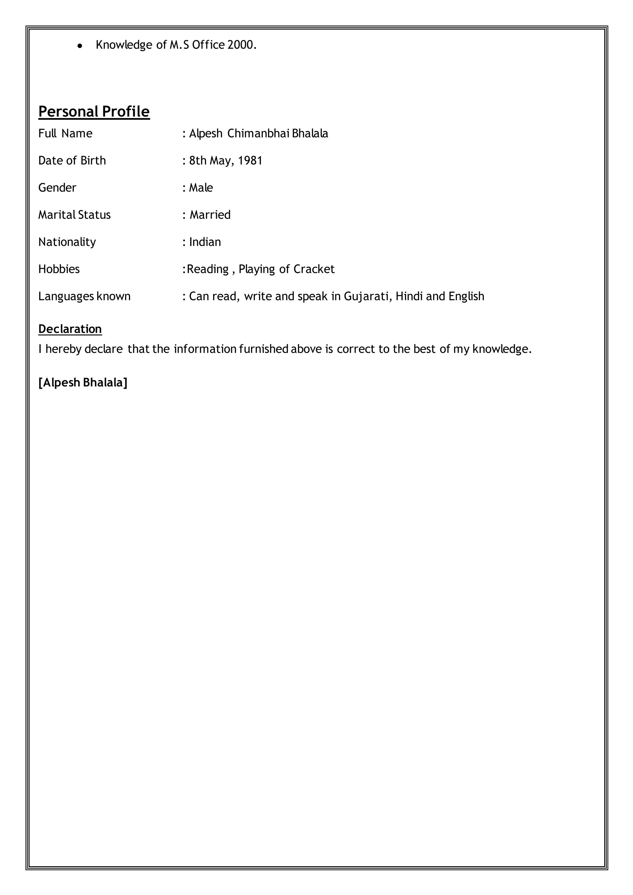 ALPESH BHALALA RESUME | DOCX | Business Accounting & Finance | Business