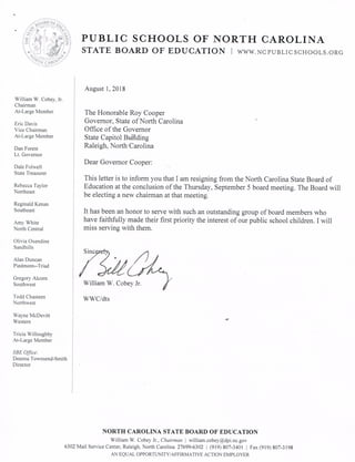 Bill Cobey resignation letter | PDF
