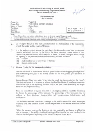 BITS QUESTIONS PAPERS | PDF