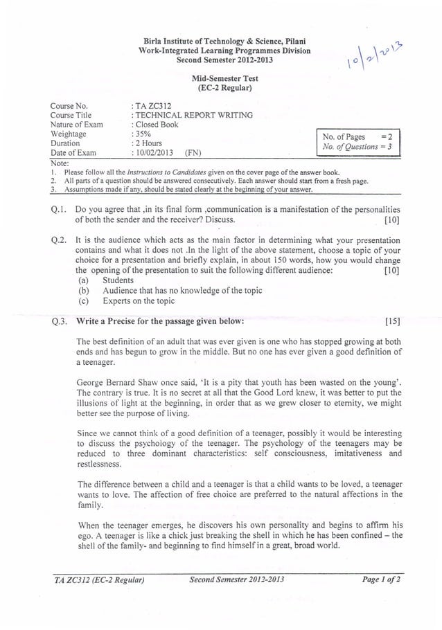 BITS QUESTIONS PAPERS | PDF