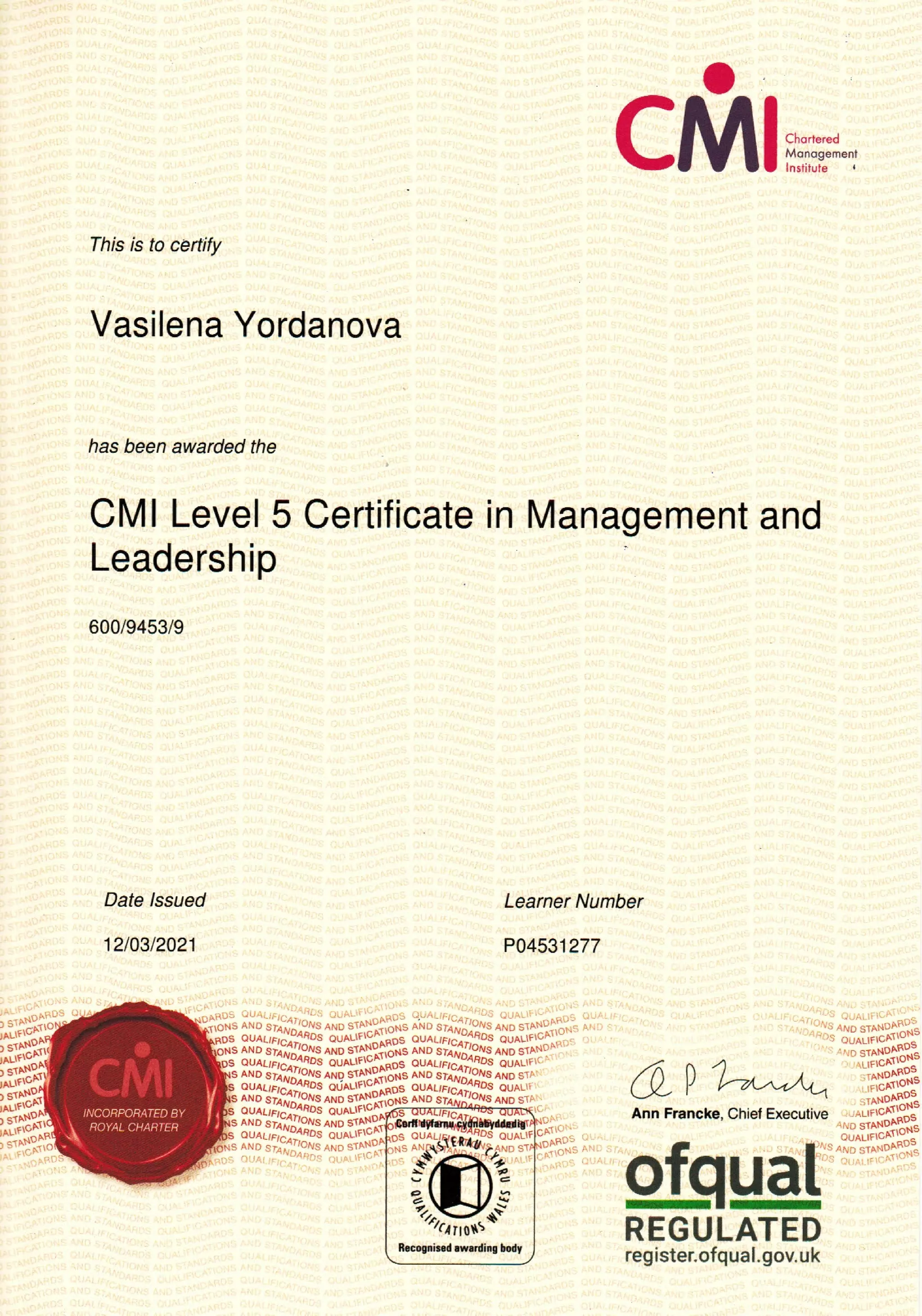 CMI Certificate | PDF