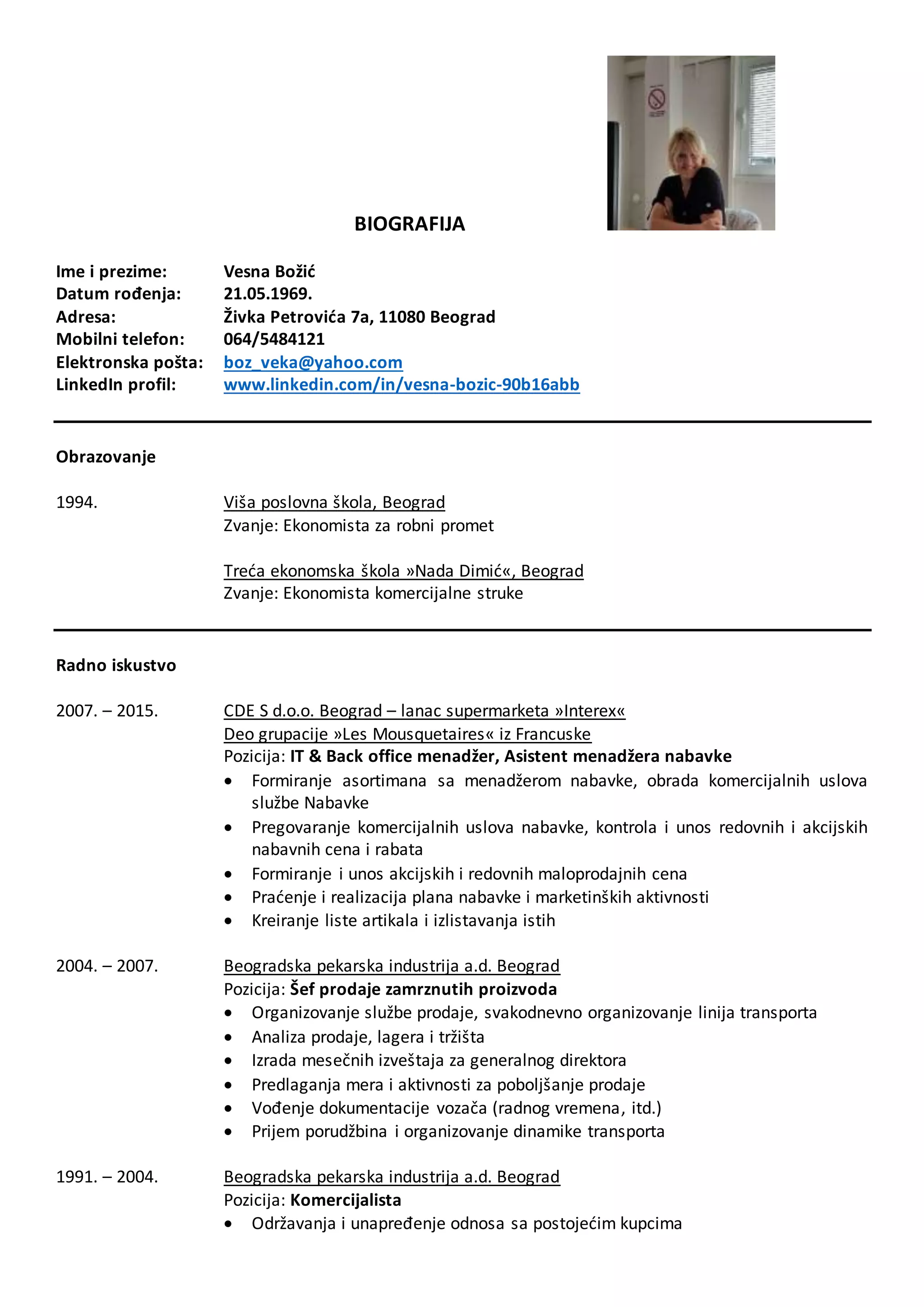 Vesna Božić, CV | DOCX