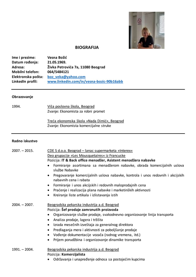 Vesna Božić, CV | DOCX