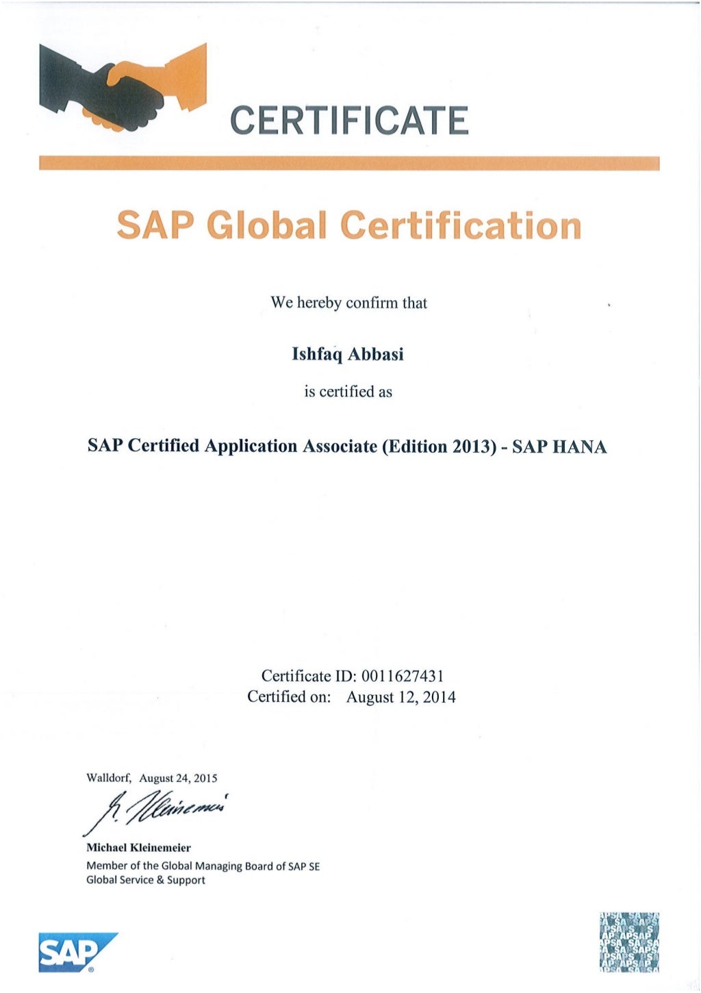 SAP HANA CERTIFICATE