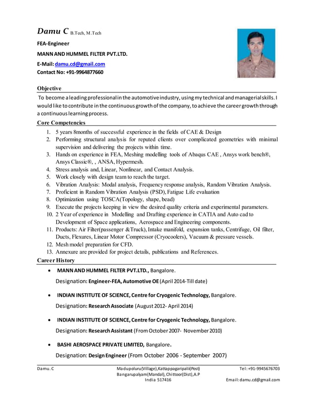 FEA_Engineer_Damu C | PDF