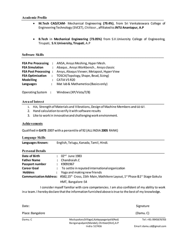 FEA_Engineer_Damu C | PDF