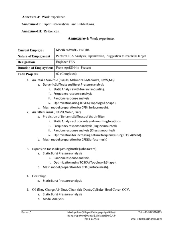 FEA_Engineer_Damu C | PDF