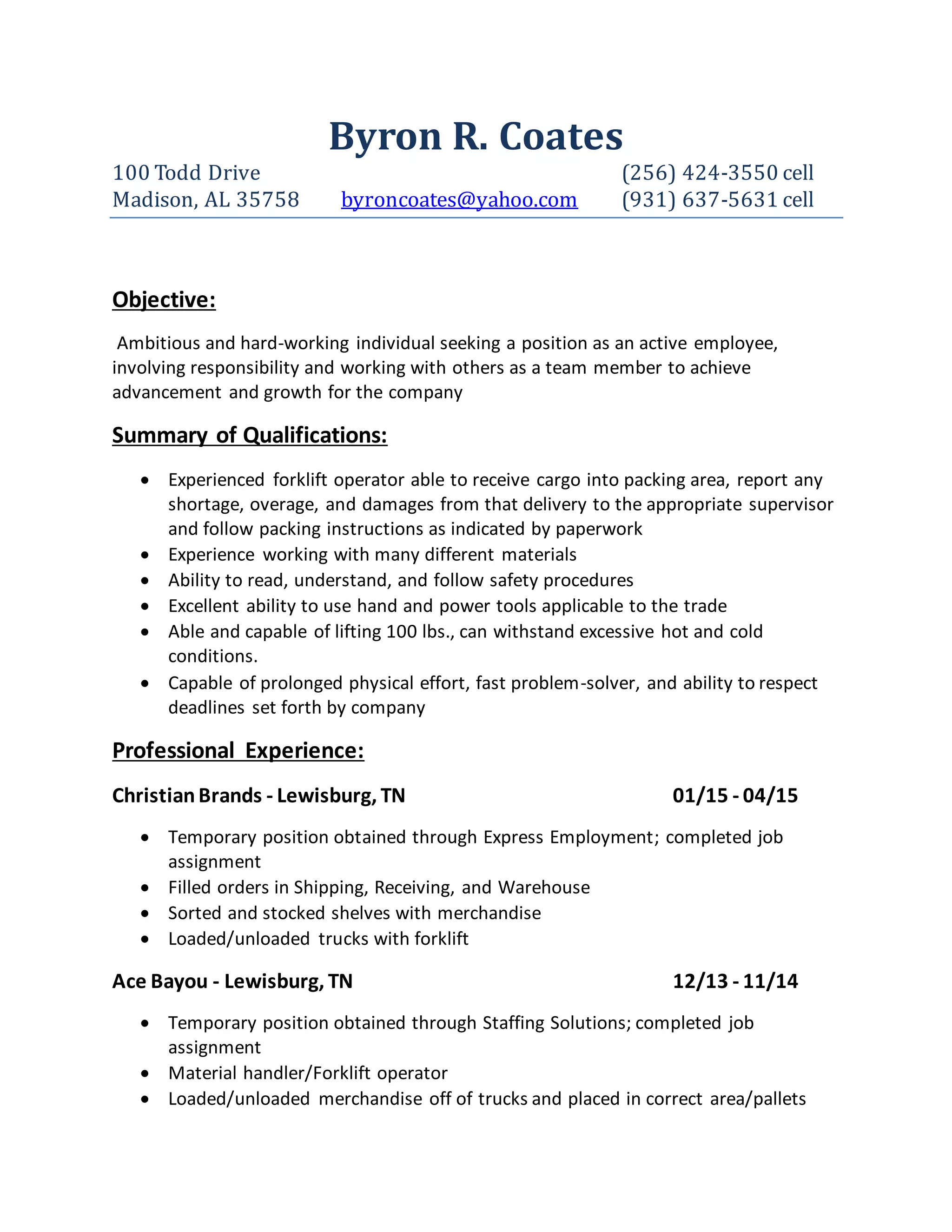 Byron Coates Resume | DOCX