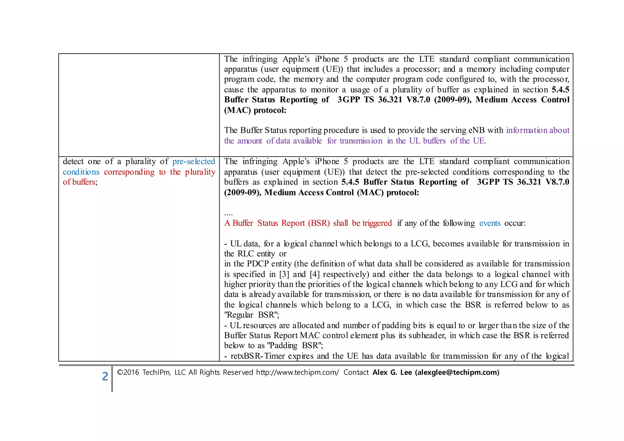 LTE iPhone Claim Chart for Cellular Communications Equipment v. Apple ...