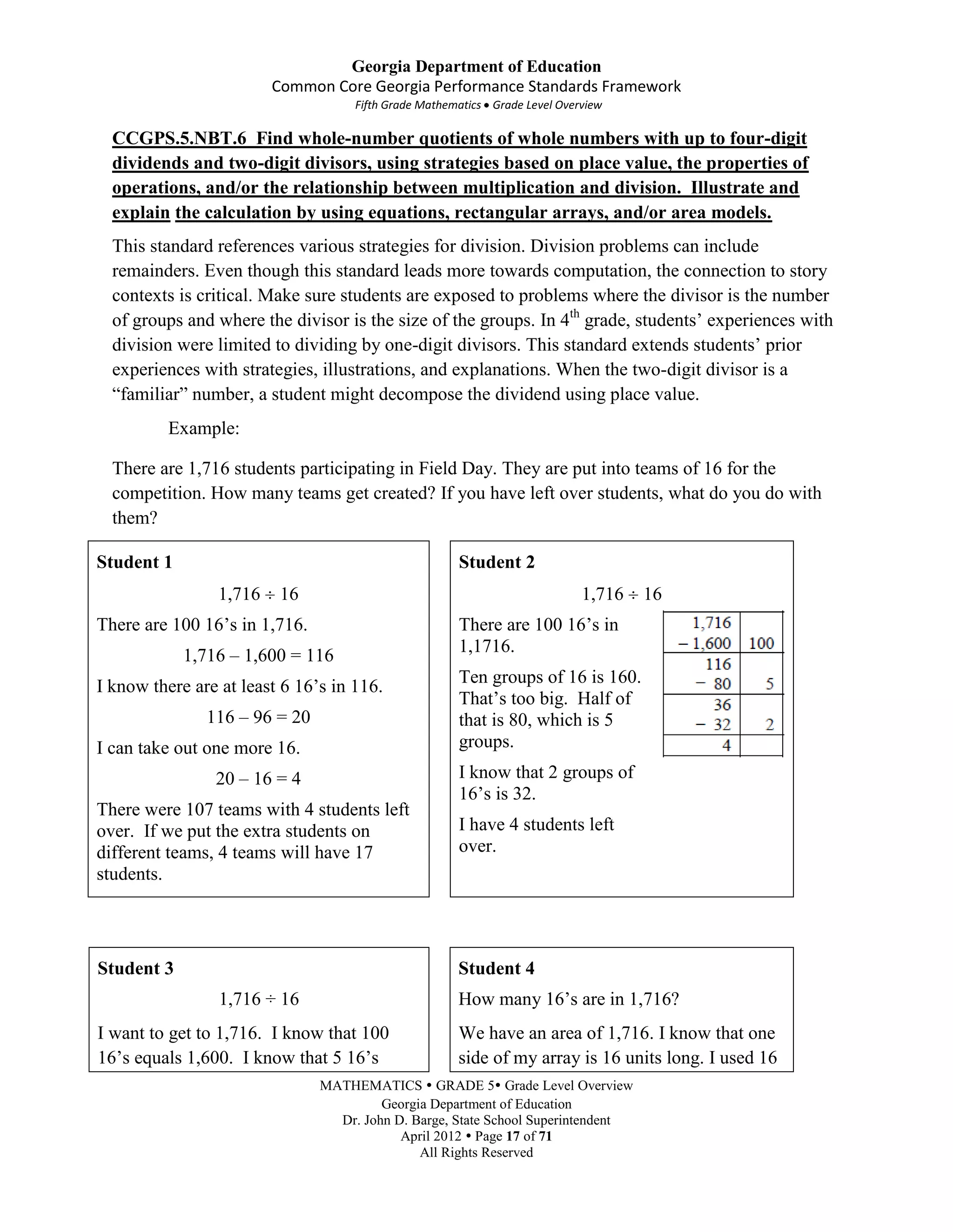 Ccgps math 5_grade_leveloverview | DOCX | Homework and Study | Education