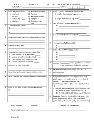 C# chapter wise practice test | DOC