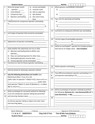 C# chapter wise practice test | DOC