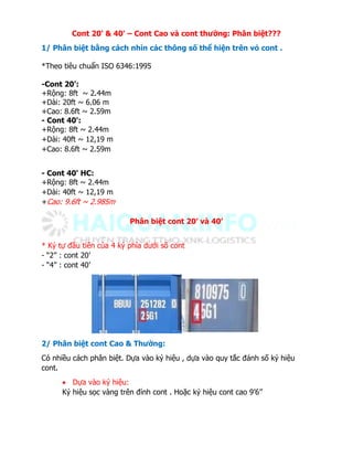 Cách đơn giản phân biệt cont 20' và cont 40' cont cao và cont thường | PDF