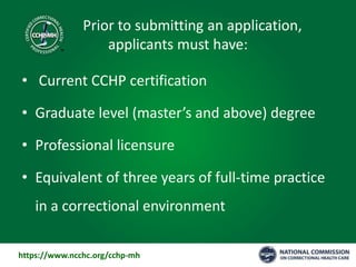 CCHP-MH: Professional Certification for QMHPs, correctional health care ...