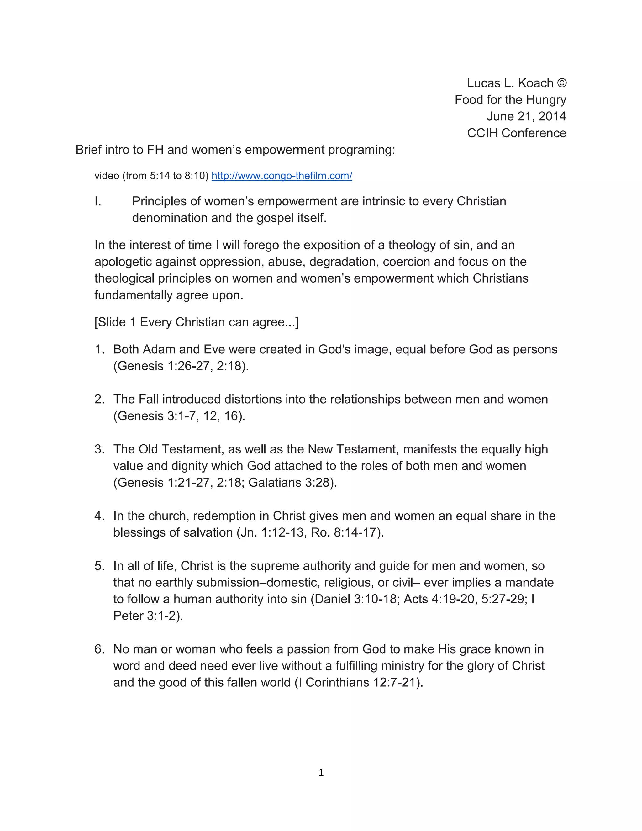 Ccih 2014-biblical-women-empowerment-lucas-koach-outline | PDF