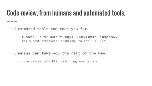 Quality rails coding | PPTX | Programming Languages | Computing