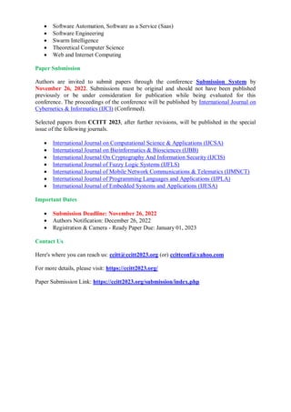 Call for Paper - 2nd International Conference on Computing and Information Technology Trends ...