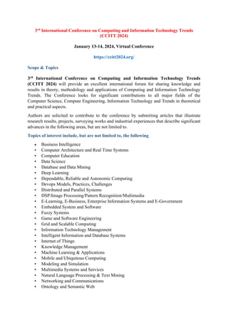 3rd International Conference on Computing and Information Technology Trends (CCITT 2024) | PDF