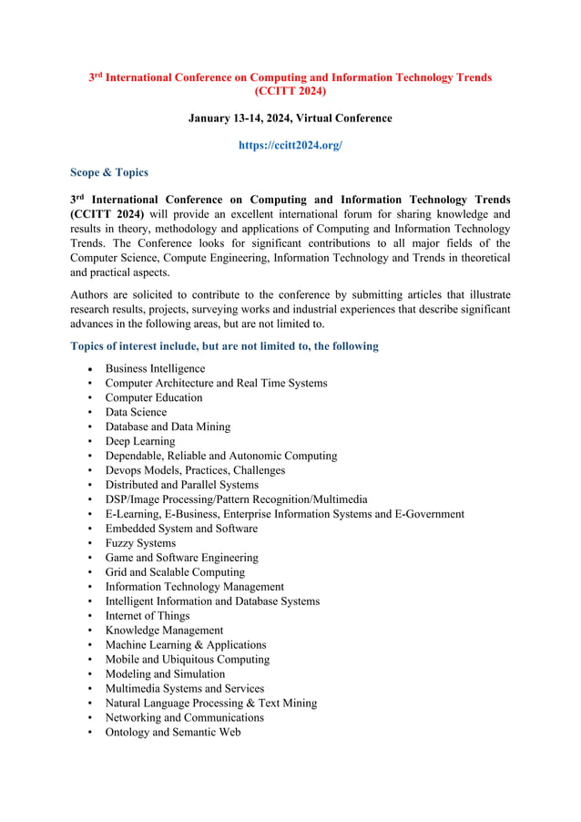 3rd International Conference on Computing and Information Technology ...