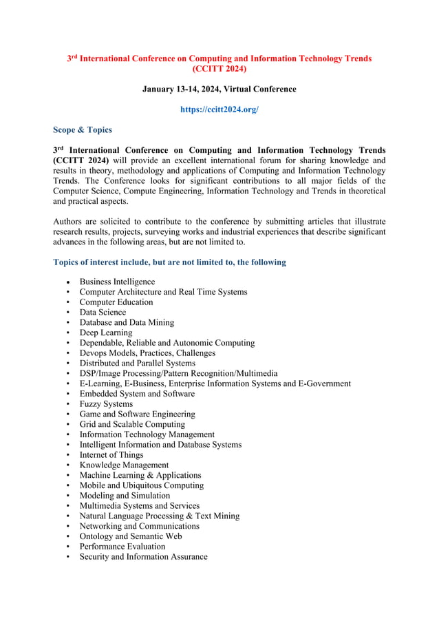 3rd International Conference on Computing and Information Technology ...