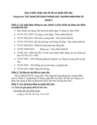 Các ý kiến nhận xét về hồ sơ phần kết cấu | DOC
