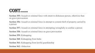IPC SECTIONS AND THEIR DESCRIPTION with the categories of crime against ...