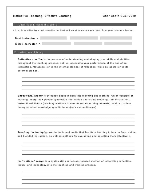 Reflective Teaching, Effective Learning Handout | PDF