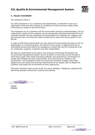 Ccl quality environmental management system issue 05 dated 011113 for ...