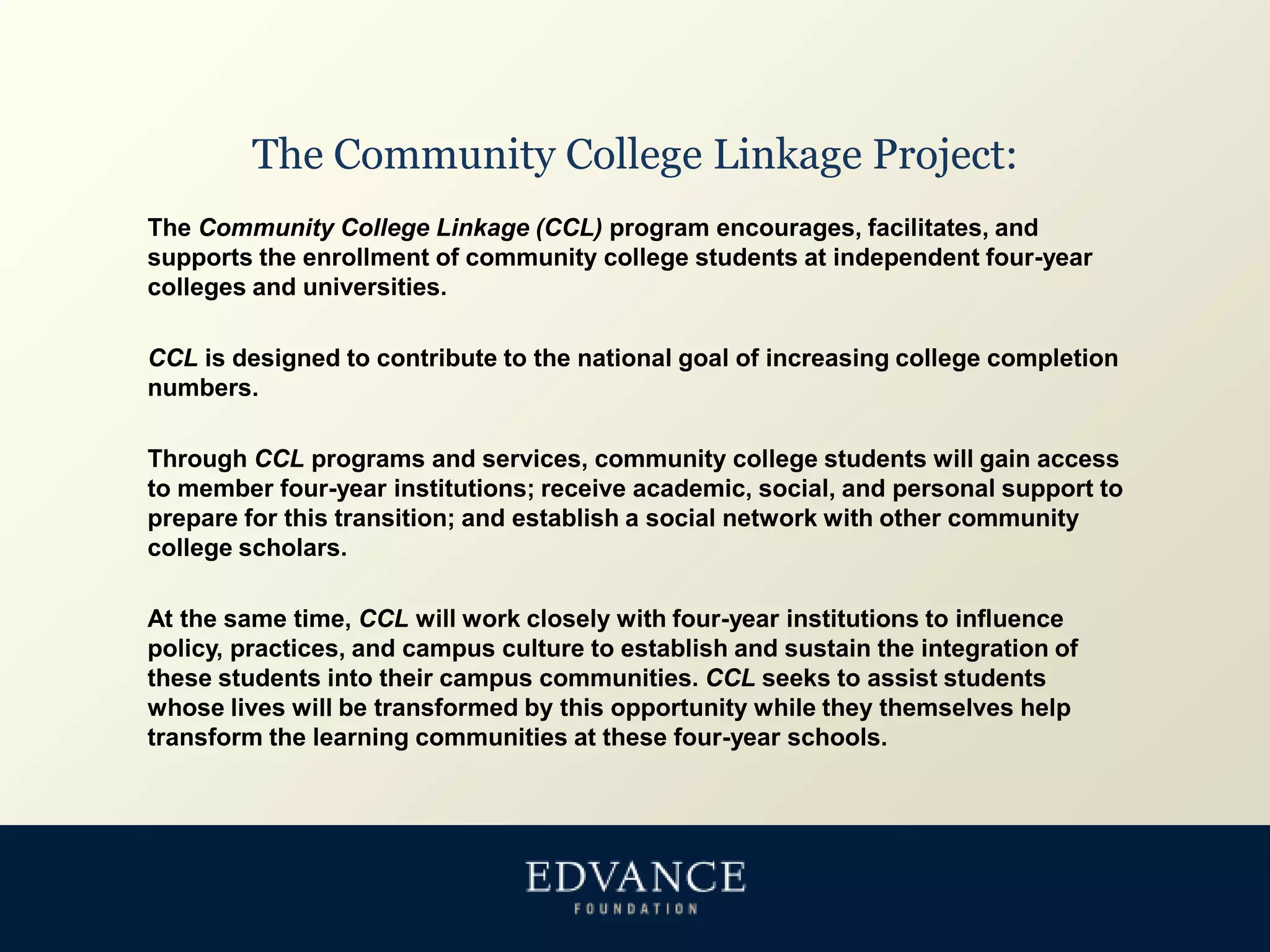 Community College Linkage Summary | PPTX