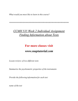 CCMH 535 Enthusiastic Study / snaptutorial.com