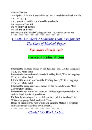 Ccmh 535 Enhance teaching / snaptutorial.com