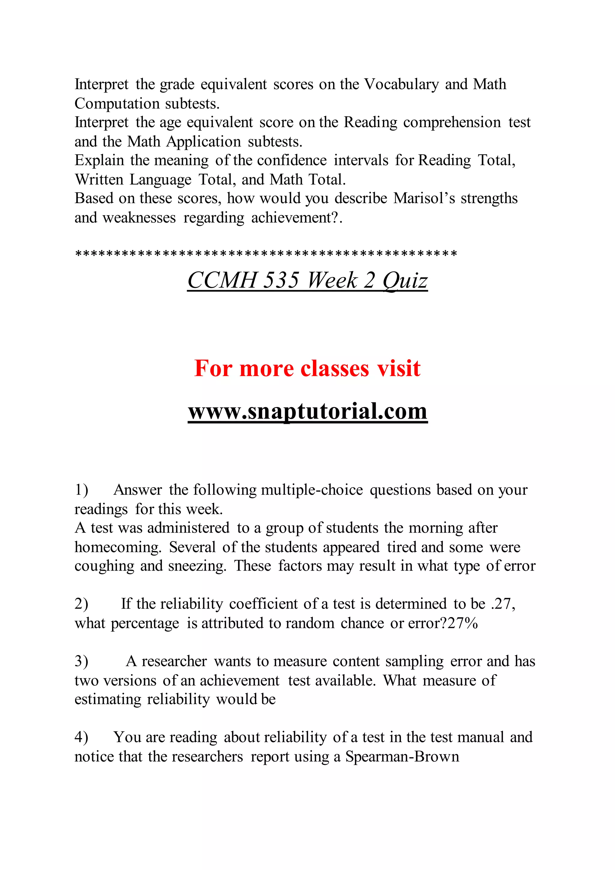 CCMH 535 Exceptional Education / snaptutorial.com