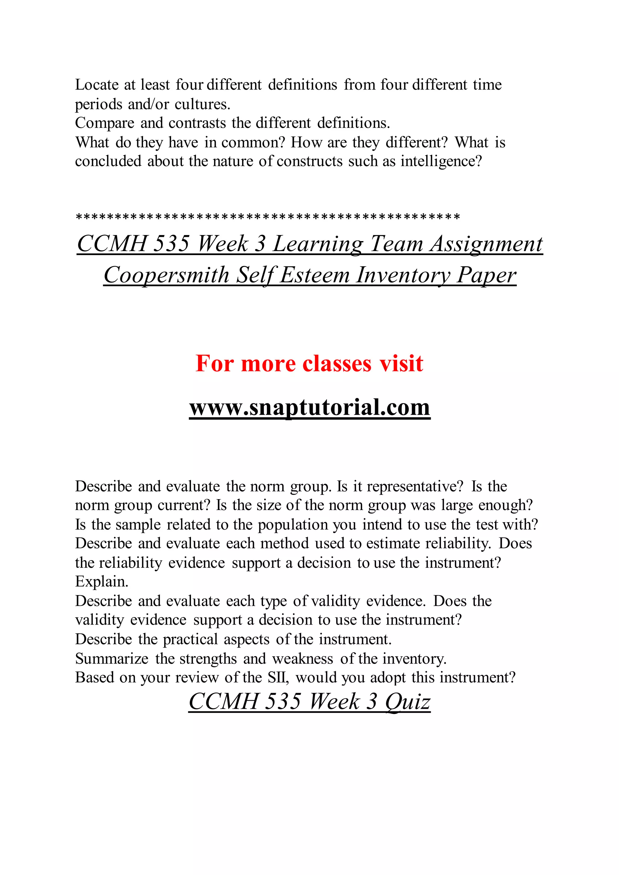 CCMH 535 Exceptional Education / snaptutorial.com