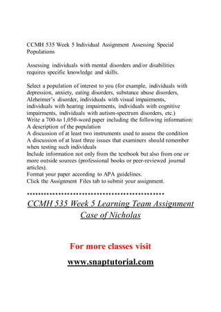 CCMH 535 Exceptional Education / snaptutorial.com