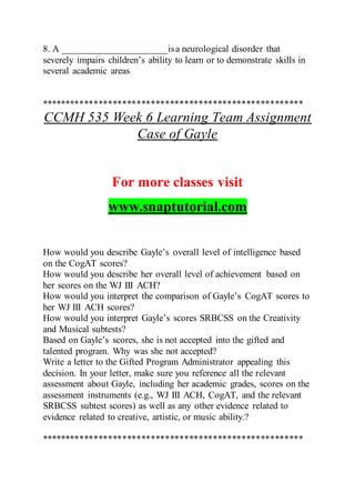 Ccmh 535 Education Specialist-snaptutorial.com