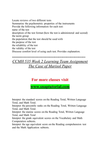 Ccmh 535 Education Specialist-snaptutorial.com