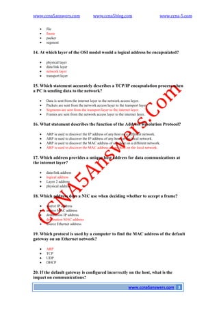 Ccna 1 chapter 3 exam answer v5 | DOCX | Computer Networking | Computing