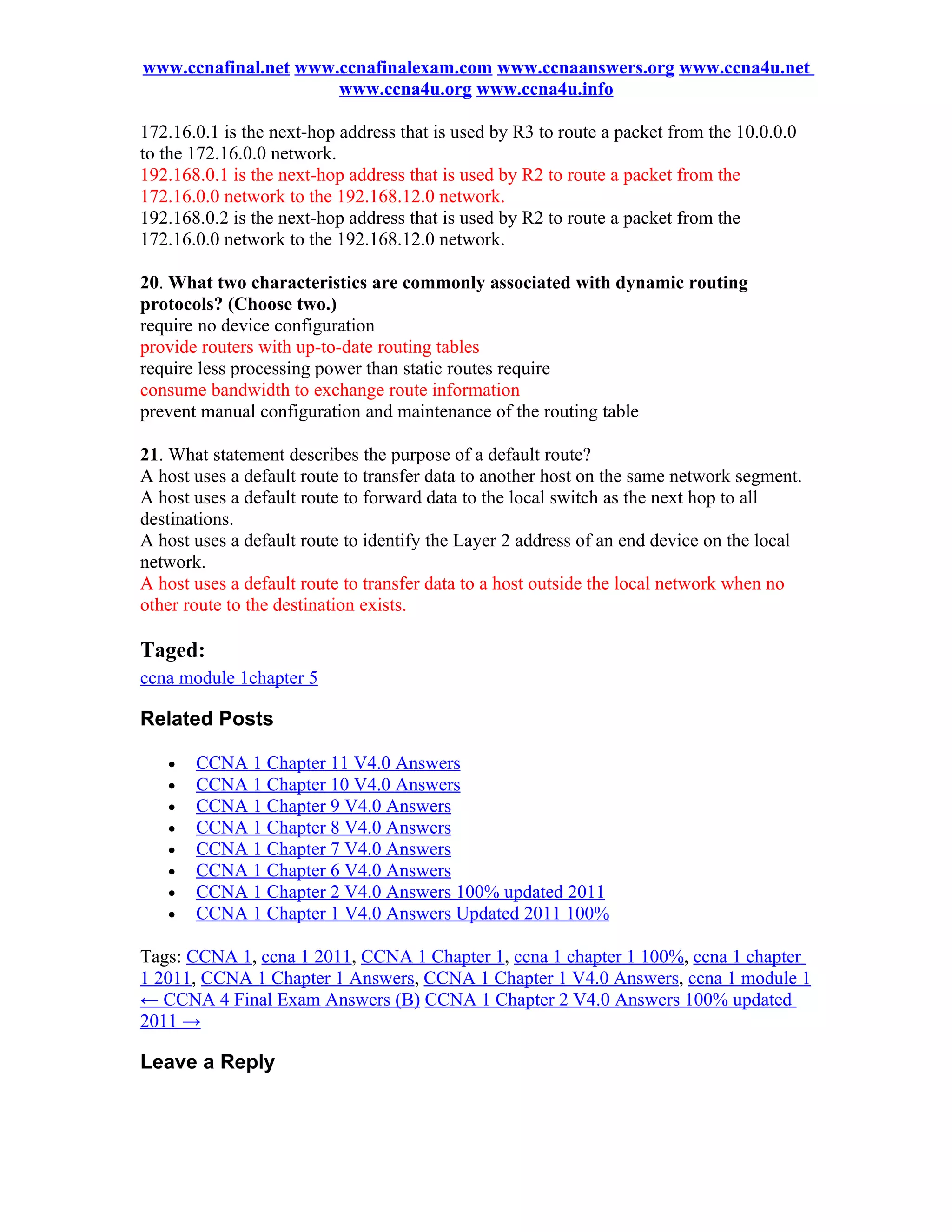 Ccna 1 chapter 5 v4.0 answers 2011 | DOC | Computer Networking | Computing