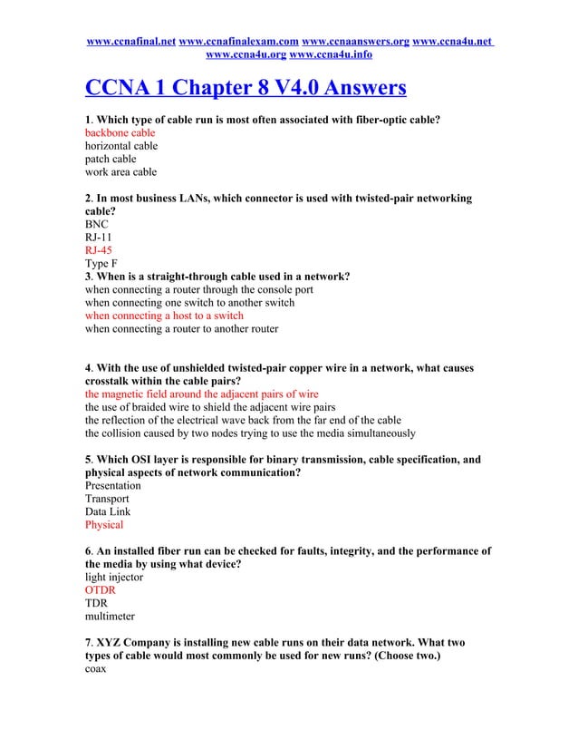 Ccna 1 chapter 8 v4.0 answers 2011 | DOC | Computer Networking | Computing