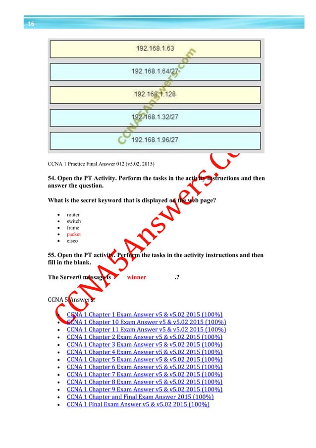 Ccna 1 practice final exam answer v5 | DOCX | Computer Networking | Computing