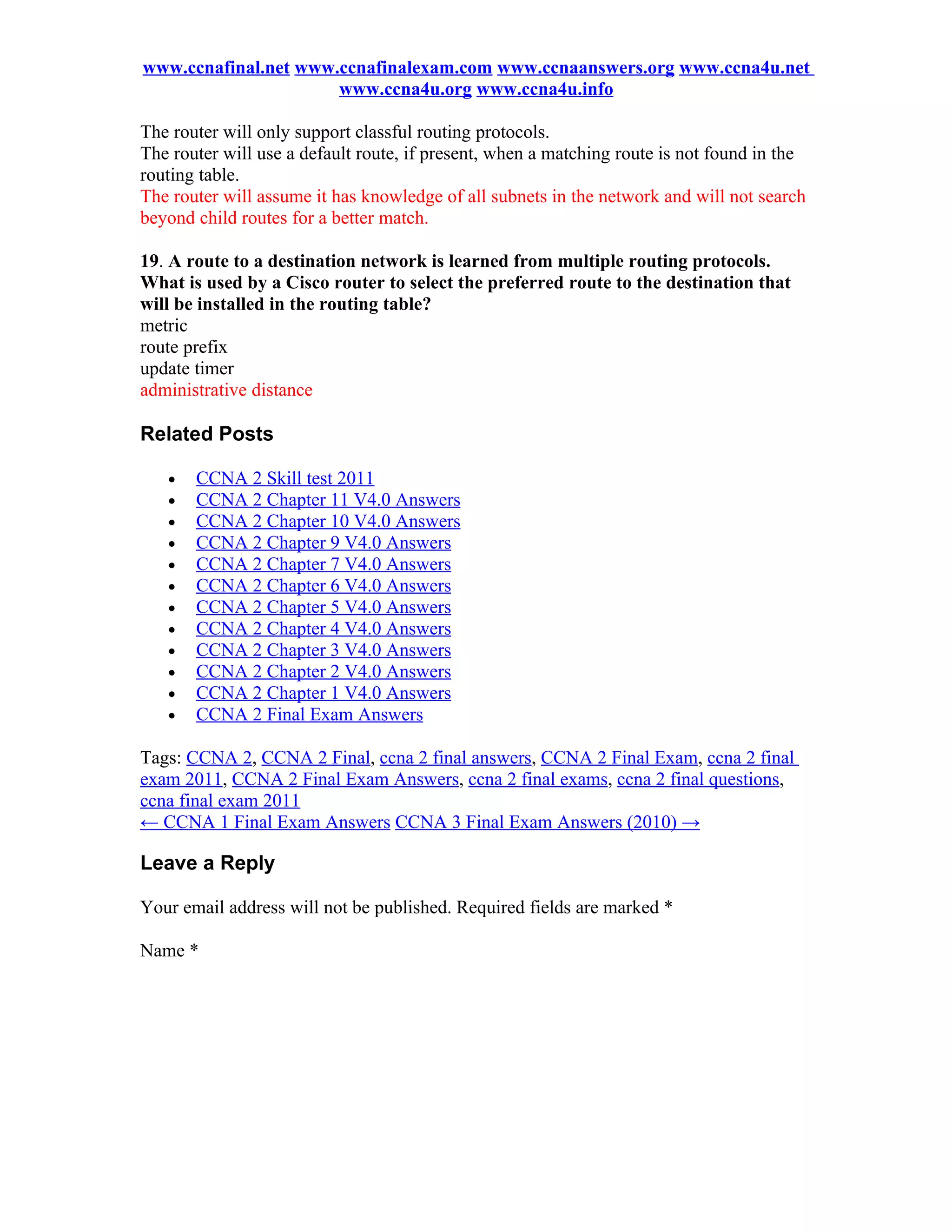 Ccna 2 chapter 8 v4.0 answers 2011 | DOC