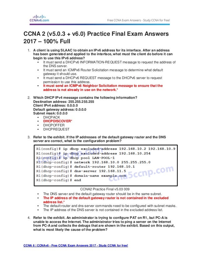 Ccna 2 v5 0 3 V6 0 Practice Final Exam Answers 2017 100 Full Ccna 2 v5 0 3 V6 0 Practice Final Exam Answers 2017 100 Full