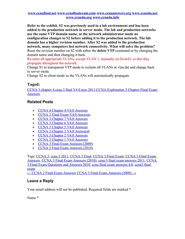 Ccna 3 chapter 4 v4.0 answers 2011 | DOC