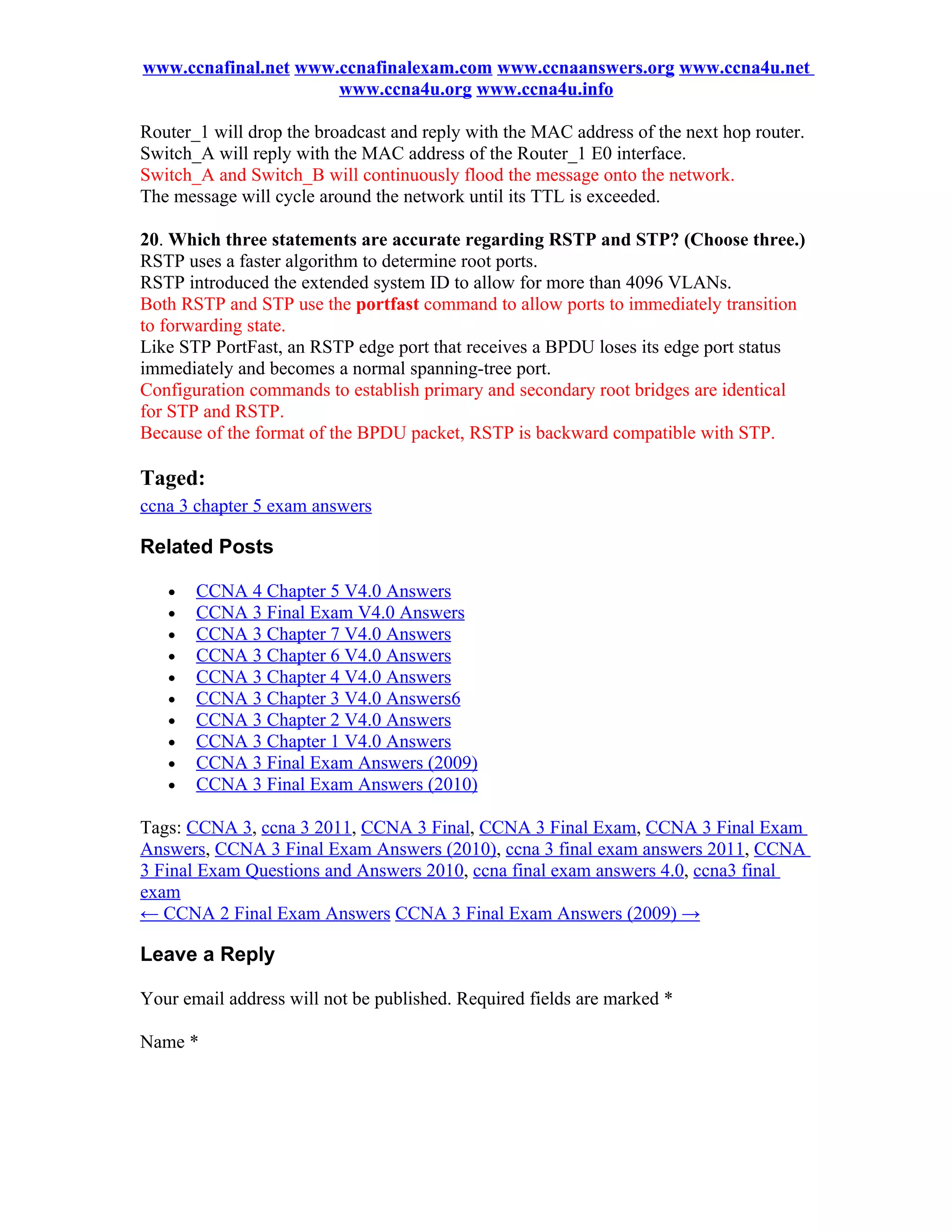 Ccna 3 chapter 5 v4.0 answers 2011 | DOC | Computer Networking | Computing