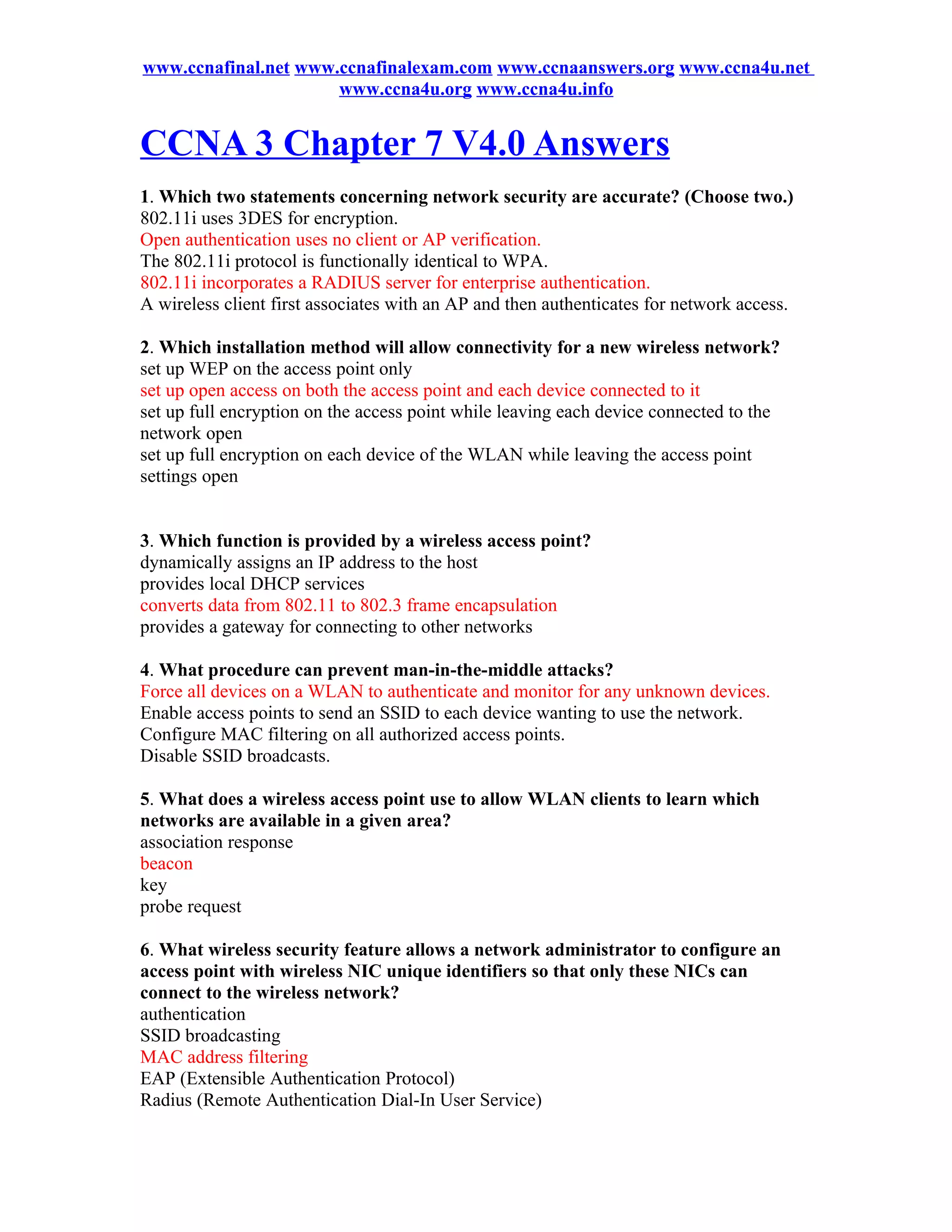 Ccna 3 chapter 7 v4.0 answers 2011 | PDF
