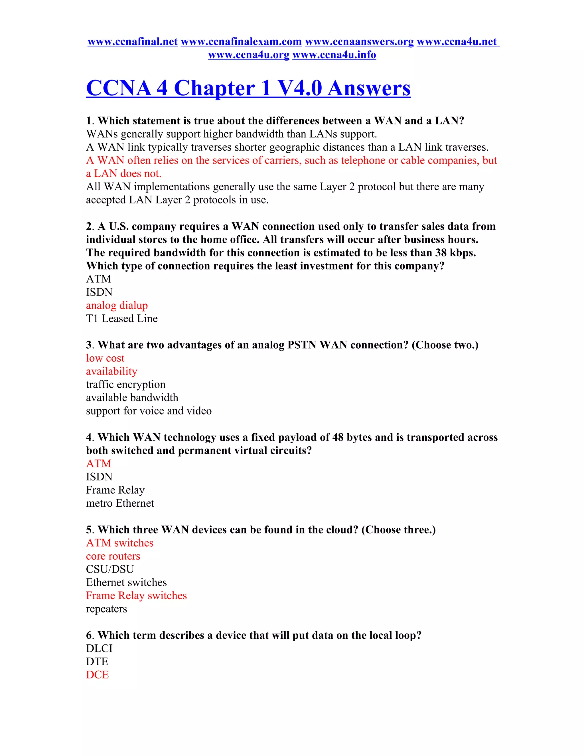 Ccna 4 chapter 1 v4.0 answers 2011 | DOC